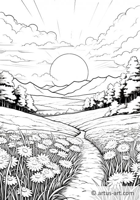 Sunrise in the Meadow Coloring Page » Free Download » Artus Art