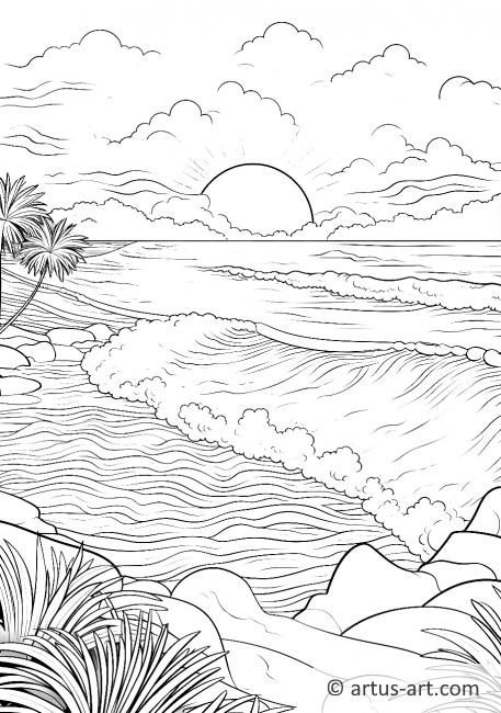 Sunset at the Beach Coloring Page » Free Download » Artus Art