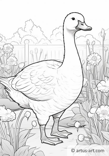 Goose in a Garden Coloring Page » Free Download » Artus Art