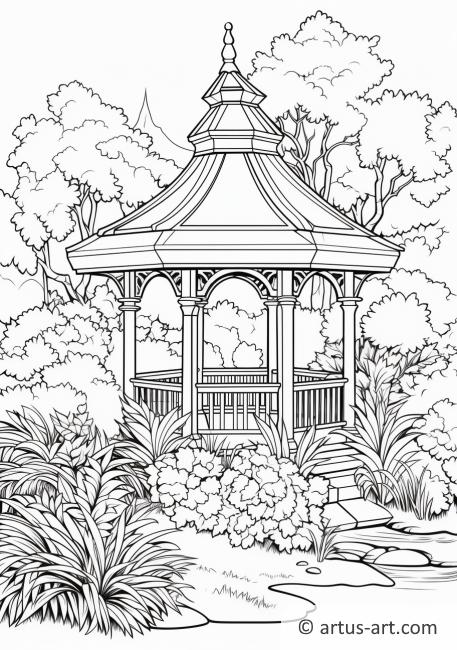 Garden with a Gazebo Coloring Page » Free Download » Artus Art