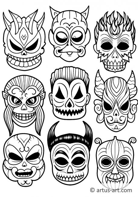 Halloween Masks Coloring Page » Free Download » Artus Art