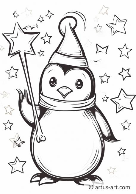 Penguin with Magic Wand Coloring Page » Free Download » Artus Art