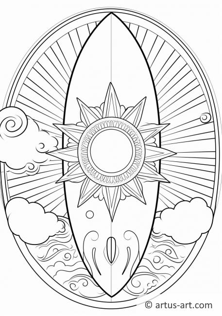 Sun with Surfboard Coloring Page » Free Download » Artus Art