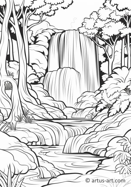 Tropical Waterfall in a Forest Coloring Page » Free Download » Artus Art