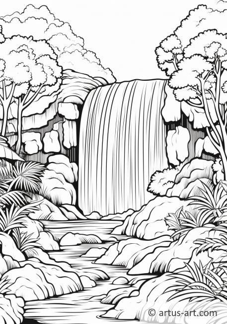 Tropical Waterfall in a Forest Coloring Page » Free Download » Artus Art